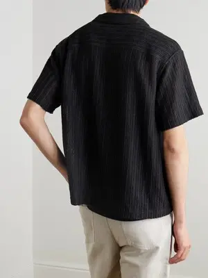 FRAME Striped Crocheted Shirt