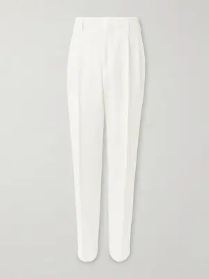 Brunello Cucinelli Straight-leg Pleated Cotton And Linen-blend Trousers - White