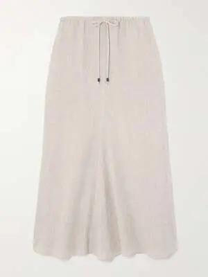 Brunello Cucinelli Bead-embellished Linen Midi Skirt