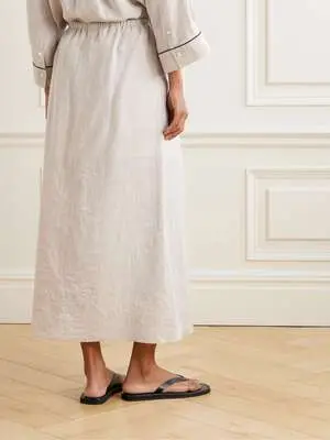 Brunello Cucinelli Bead-embellished Linen Midi Skirt