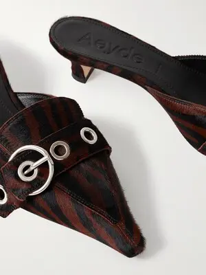 AeydĒ Danielle Zebra-print Pony Hair Mules