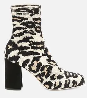 Miu Miu Leopard-print Jacquard Ankle Boots