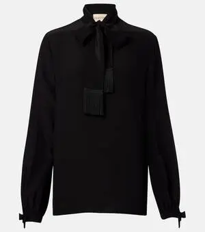 Valentino Garavani Silk Crêpe Blouse With Bow Detail - Black