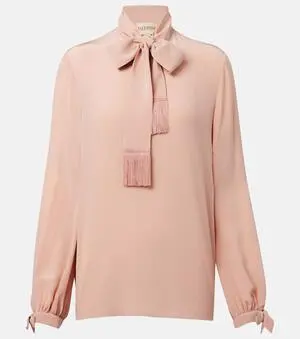 Valentino Garavani Bow-detail Silk Crêpe Blouse - Pink