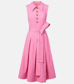 Carolina Herrera Belted Twill Midi Dress Pink