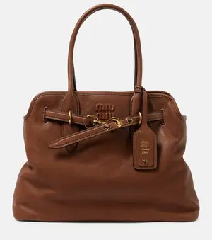 Miu Miu Medium Leather Tote Bag - Brown