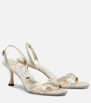 JIMMY CHOO Elsy 70 Metallic Leather Sandals - Gold