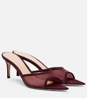 GIANVITO ROSSI Pointy 70 Suede And Organza Mules - Burgundy