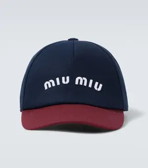 Miu Miu Logo Cotton Drill Baseball Cap - Blue