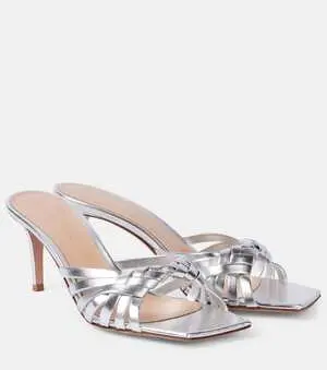 GIANVITO ROSSI Vyna 70 Metallic Leather Mules - Silver