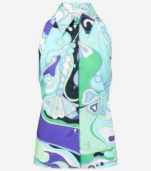 Emilio Pucci Orchidee Printed Halterneck Cotton Top