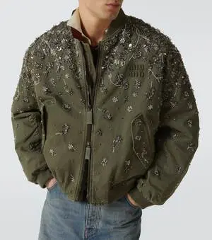 Miu Miu Sequined Cotton Gabardine Bomber Jacket
