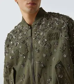 Miu Miu Sequined Cotton Gabardine Bomber Jacket
