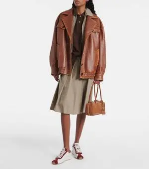 Miu Miu Beau Logo Embossed Leather Tote - Brown