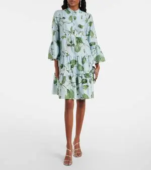 Erdem Tiered Floral Cotton Minidress - Blue