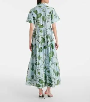 Erdem Tiered Floral Cotton Midi Dress - Blue