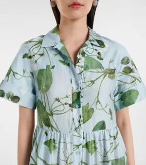 Erdem Tiered Floral Cotton Midi Dress - Blue