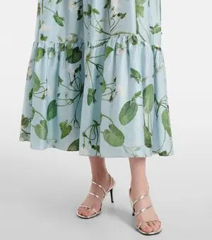 Erdem Tiered Floral Cotton Midi Dress - Blue