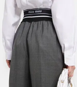 Miu Miu Logo Wide-leg Checked Pants
