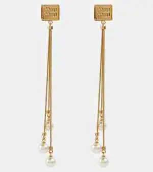Miu Miu Faux Pearl And Brass Dangle Earrings - Gold