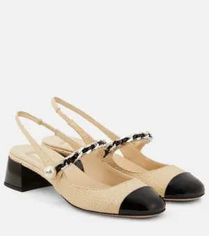 Miu Miu Leather-trimmed Raffia Slingback Pumps - Neutrals