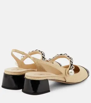 Miu Miu Leather-trimmed Raffia Slingback Pumps