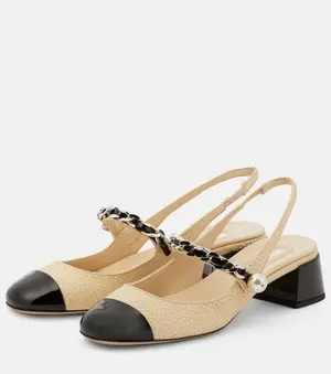 Miu Miu Leather-trimmed Raffia Slingback Pumps