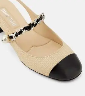 Miu Miu Leather-trimmed Raffia Slingback Pumps