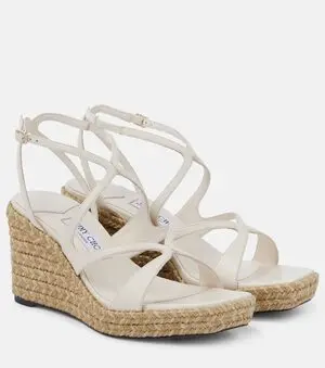 JIMMY CHOO Ayla 85 Leather Espadrille Wedges - White