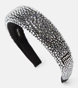 Miu Miu Logo Crystal-embellished Headband - Metallic