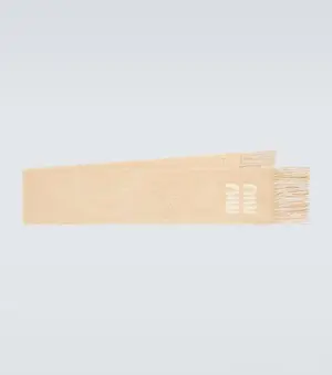 Miu Miu Logo Mohair And Wool-blend Scarf - Beige