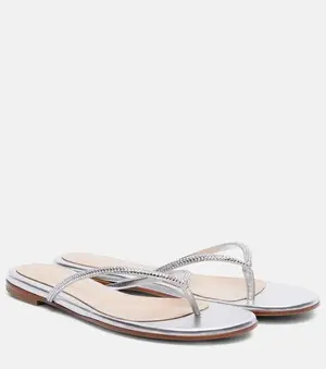 GIANVITO ROSSI India Metallic Leather Thong Sandals - Silver
