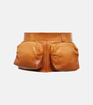Miu Miu Leather Cargo Miniskirt - Beige