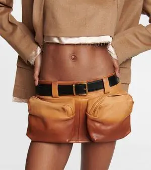 Miu Miu Leather Cargo Miniskirt - Beige