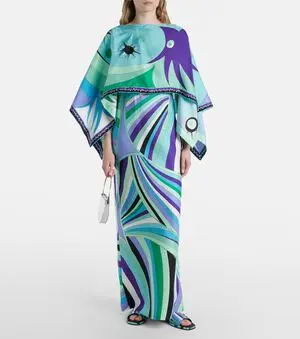 Emilio Pucci Iride Caped Silk Twill Maxi Dress - Multicoloured