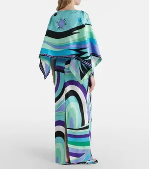 Emilio Pucci Iride Caped Silk Twill Maxi Dress - Multicoloured