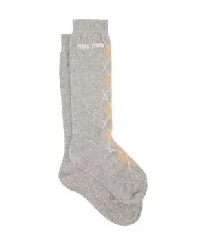Miu Miu Wool And Cashmere-blend Knee High Socks - Grey