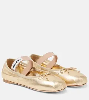 Miu Miu Metallic Leather Ballerinas - Gold
