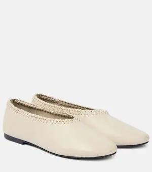 A.emery Park Embroidered Leather Ballet Flats - Beige