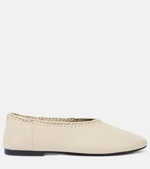 A.emery Park Embroidered Leather Ballet Flats - Beige