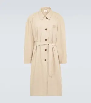 Miu Miu Logo Cotton Gabardine Trench Coat - Beige