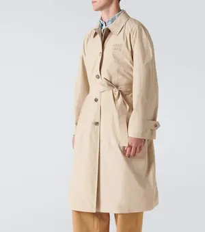 Miu Miu Logo Cotton Gabardine Trench Coat