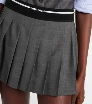 Miu Miu Pleated Virgin Wool Mini Skirt