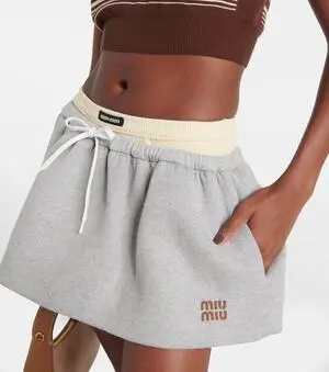 Miu Miu Logo Cotton Fleece Miniskirt