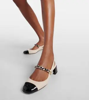 Miu Miu Embellished Leather Slingback Pumps