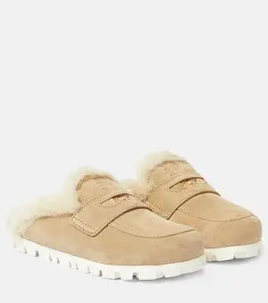 Miu Miu Shearling-lined Suede Slippers - Beige
