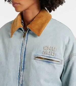 Miu Miu Logo Denim Puffer Jacket