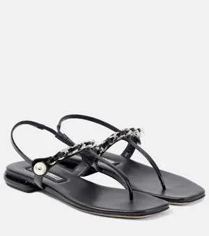 Miu Miu Patent Leather Thong Sandals - Black