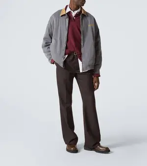 Miu Miu Velvet-trimmed Cotton Chambray Blouson - Grey