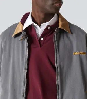 Miu Miu Velvet-trimmed Cotton Chambray Blouson - Grey